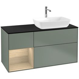 Villeroy & Boch Villeroy und Boch Finion Waschtischunterschrank F802PCGM 120cm, Abdeckplatte black matt, Regale Oak Veneer, Olive Matt Lacquer