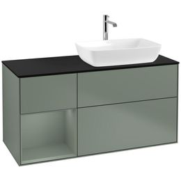 Villeroy & Boch Villeroy und Boch Finion Waschtischunterschrank F802GMGM 120cm, Abdeckplatte black matt, Regale Olive matt lacquer, Olive Matt Lacquer