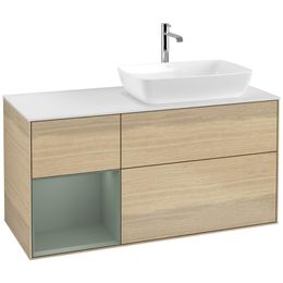Villeroy & Boch Villeroy und Boch Finion Waschtischunterschrank F801GMPC 120cm, Abdeckplatte white matt, Regale Olive matt lacquer, Oak Veneer