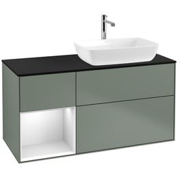 Villeroy & Boch Villeroy und Boch Finion Waschtischunterschrank F802MTGM 120cm, Abdeckplatte black matt, Regale White matt lacquer, Olive Matt Lacquer