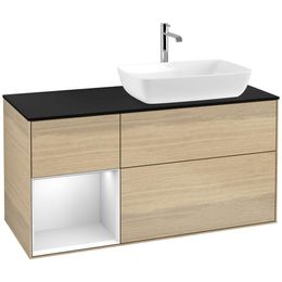 Villeroy & Boch Villeroy und Boch Finion Waschtischunterschrank F802MTPC 120cm, Abdeckplatte black matt, Regale White matt lacquer, Oak Veneer