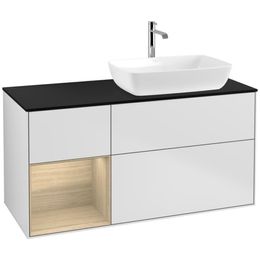 Villeroy & Boch Villeroy und Boch Finion Waschtischunterschrank F802PCMT 120cm, Abdeckplatte black matt, Regale Oak Veneer, White matt lacquer