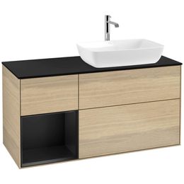 Villeroy & Boch Villeroy und Boch Finion Waschtischunterschrank F802PDPC 120cm, Abdeckplatte black matt, Regale Black matt lacquer, Oak Veneer