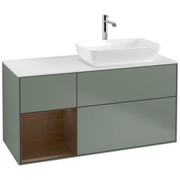 Villeroy & Boch Villeroy und Boch Finion Waschtischunterschrank F801GNGM 120cm, Abdeckplatte white matt, Regale Walnut Veneer, Olive Matt Lacquer