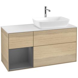 Villeroy & Boch Villeroy und Boch Finion Waschtischunterschrank F801GKPC 120cm, Abdeckplatte white matt, Regale Anthracite matt lacquer, Oak Veneer