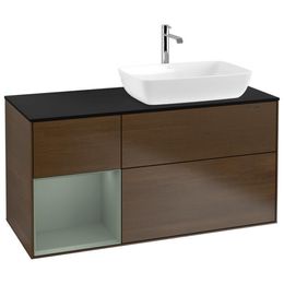 Villeroy & Boch Villeroy und Boch Finion Waschtischunterschrank G802GMGN 120cm, Abdeckplatte black matt, Emotion, Regale Olive matt lacquer, Walnut veneer