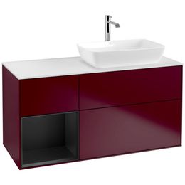 Villeroy & Boch Villeroy und Boch Finion Waschtischunterschrank F801PDHB 120cm, Abdeckplatte white matt, Regale Black matt lacquer, Peony Matt