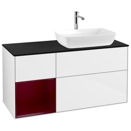 Villeroy & Boch Villeroy und Boch Finion Waschtischunterschrank G802HBGF 120cm, Abdeckplatte black matt, Emotion, Regale Peony matt lacquer, Glossy white lacquer