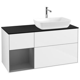 Villeroy & Boch Villeroy und Boch Finion Waschtischunterschrank G802GKGF 120cm, Abdeckplatte black matt, Emotion, Regale Anthracite matt lacquer, Glossy white lacquer