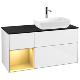 Villeroy & Boch Villeroy und Boch Finion Waschtischunterschrank G802HFGF 120cm, Abdeckplatte black matt, Emotion, Regale Gold matt lacquer, Glossy white lacquer