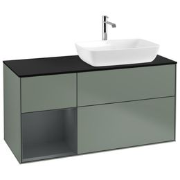 Villeroy & Boch Villeroy und Boch Finion Waschtischunterschrank G802HGGM 120cm, Abdeckplatte black matt, Emotion, Regale Midnight matt lacquer, Olive Matt Lacquer