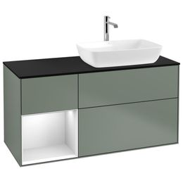 Villeroy & Boch Villeroy und Boch Finion Waschtischunterschrank G802MTGM 120cm, Abdeckplatte black matt, Emotion, Regale White matt lacquer, Olive Matt Lacquer