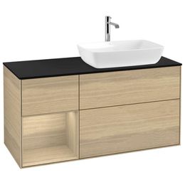 Villeroy & Boch Villeroy und Boch Finion Waschtischunterschrank G802PCPC 120cm, Abdeckplatte black matt, Emotion, Regale Oak Veneer, Oak Veneer