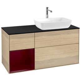 Villeroy & Boch Villeroy und Boch Finion Waschtischunterschrank G802HBPC 120cm, Abdeckplatte black matt, Emotion, Regale Peony matt lacquer, Oak Veneer