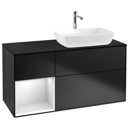 Villeroy & Boch Villeroy und Boch Finion Waschtischunterschrank G802MTPD 120cm, Abdeckplatte black matt, Emotion, Regale White matt lacquer, Black matt lacquer