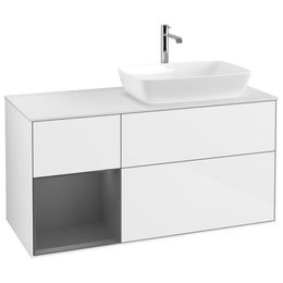Villeroy & Boch Villeroy und Boch Finion Waschtischunterschrank G801GKGF 120cm, Abdeckplatte white matt, Emotion, Regale Anthracite matt lacquer, Glossy white lacquer