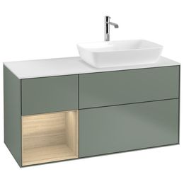 Villeroy & Boch Villeroy und Boch Finion Waschtischunterschrank G801PCGM 120cm, Abdeckplatte white matt, Emotion, Regale Oak Veneer, Olive Matt Lacquer