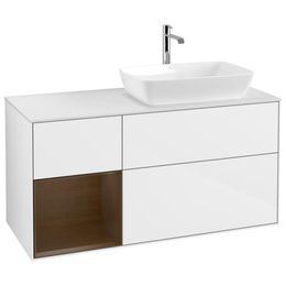 Villeroy & Boch Villeroy und Boch Finion Waschtischunterschrank G801GNGF 120cm, Abdeckplatte white matt, Emotion, Regale Walnut Veneer, Glossy white lacquer