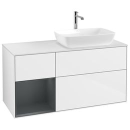 Villeroy & Boch Villeroy und Boch Finion Waschtischunterschrank G801HGGF 120cm, Abdeckplatte white matt, Emotion, Regale Midnight matt lacquer, Glossy white lacquer
