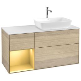 Villeroy & Boch Villeroy und Boch Finion Waschtischunterschrank G801HFPC 120cm, Abdeckplatte white matt, Emotion, Regale Gold matt lacquer, Oak Veneer
