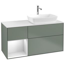 Villeroy & Boch Villeroy und Boch Finion Waschtischunterschrank G801MTGM 120cm, Abdeckplatte white matt, Emotion, Regale White matt lacquer, Olive Matt Lacquer