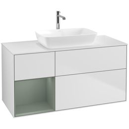 Villeroy & Boch Villeroy und Boch Finion Waschtischunterschrank F821GMMT 120cm, Abdeckplatte white matt, Regale Olive matt lacquer, White matt lacquer