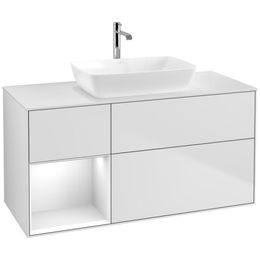 Villeroy & Boch Villeroy und Boch Finion Waschtischunterschrank F821GFMT 120cm, Abdeckplatte white matt, Regale Glossy white lacquer, White matt lacquer