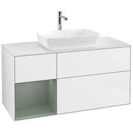 Villeroy & Boch Villeroy und Boch Finion Waschtischunterschrank F821GMGF 120cm, Abdeckplatte white matt, Regale Olive matt lacquer, Glossy white lacquer