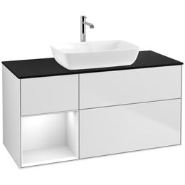 Villeroy & Boch Villeroy und Boch Finion Waschtischunterschrank F822GFMT 120cm, Abdeckplatte black matt, Regale Glossy white lacquer, White matt lacquer