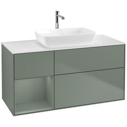 Villeroy & Boch Villeroy und Boch Finion Waschtischunterschrank F821GMGM 120cm, Abdeckplatte white matt, Regale Olive matt lacquer, Olive Matt Lacquer