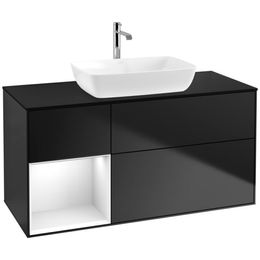 Villeroy & Boch Villeroy und Boch Finion Waschtischunterschrank F822GFPD 120cm, Abdeckplatte black matt, Regale Glossy white lacquer, Black matt lacquer