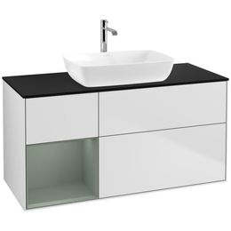 Villeroy & Boch Villeroy und Boch Finion Waschtischunterschrank F822GMMT 120cm, Abdeckplatte black matt, Regale Olive matt lacquer, White matt lacquer