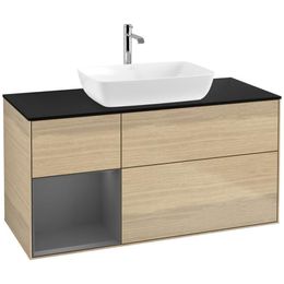 Villeroy & Boch Villeroy und Boch Finion Waschtischunterschrank F822GKPC 120cm, Abdeckplatte black matt, Regale Anthracite matt lacquer, Oak Veneer