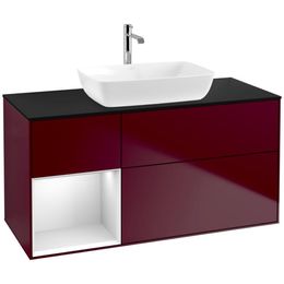 Villeroy & Boch Villeroy und Boch Finion Waschtischunterschrank F822MTHB 120cm, Abdeckplatte black matt, Regale White matt lacquer, Peony Matt