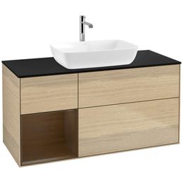 Villeroy & Boch Villeroy und Boch Finion Waschtischunterschrank F822GNPC 120cm, Abdeckplatte black matt, Regale Walnut Veneer, Oak Veneer