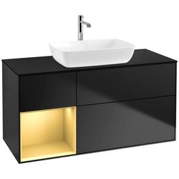 Villeroy & Boch Villeroy und Boch Finion Waschtischunterschrank F822HFPD 120cm, Abdeckplatte black matt, Regale Gold matt lacquer, Black matt lacquer