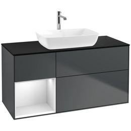 Villeroy & Boch Villeroy und Boch Finion Waschtischunterschrank F822MTHG 120cm, Abdeckplatte black matt, Regale White matt lacquer, Midnight Blue Matt Lacquer