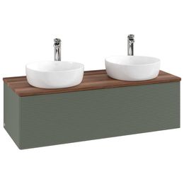 Villeroy & Boch Villeroy und Boch Antao Waschtisch-Unterschrank L35152HL 120x36x50cm, Hahnloch, Waschbeckenplattenfarbe warm walnut, leaf green matt lacquer