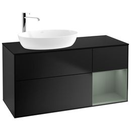 Villeroy & Boch Villeroy und Boch Finion Waschtischunterschrank G932GMPD 120cm, Abdeckplatte black matt, Emotion, Regale Olive matt lacquer, Black matt lacquer