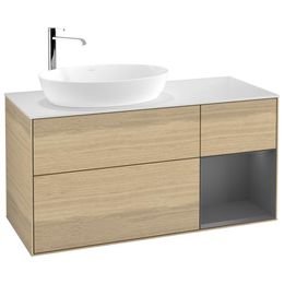 Villeroy & Boch Villeroy und Boch Finion Waschtischunterschrank G931GKPC 120cm, Abdeckplatte white matt, Emotion, Regale Anthracite matt lacquer, Oak Veneer