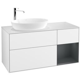 Villeroy & Boch Villeroy und Boch Finion Waschtischunterschrank F931HGGF 120cm, Abdeckplatte white matt, Regale Midnight matt lacquer, Glossy white lacquer