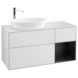 Villeroy & Boch Villeroy und Boch Finion Waschtischunterschrank F931PDMT 120cm, Abdeckplatte white matt, Regale Black matt lacquer, White matt lacquer