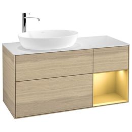 Villeroy & Boch Villeroy und Boch Finion Waschtischunterschrank F931HFPC 120cm, Abdeckplatte white matt, Regale Gold matt lacquer, Oak Veneer