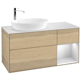 Villeroy & Boch Villeroy und Boch Finion Waschtischunterschrank F931MTPC 120cm, Abdeckplatte white matt, Regale White matt lacquer, Oak Veneer