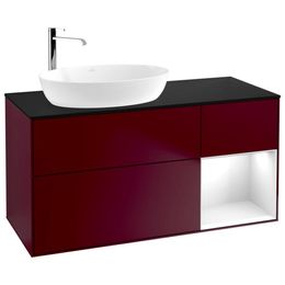 Villeroy & Boch Villeroy und Boch Finion Waschtischunterschrank F932GFHB 120cm, Abdeckplatte black matt, Regale Glossy white lacquer, Peony Matt