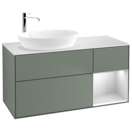 Villeroy & Boch Villeroy und Boch Finion Waschtischunterschrank F931MTGM 120cm, Abdeckplatte white matt, Regale White matt lacquer, Olive Matt Lacquer