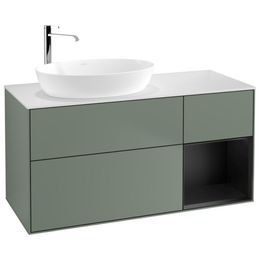 Villeroy & Boch Villeroy und Boch Finion Waschtischunterschrank F931PDGM 120cm, Abdeckplatte white matt, Regale Black matt lacquer, Olive Matt Lacquer
