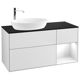 Villeroy & Boch Villeroy und Boch Finion Waschtischunterschrank F932GFMT 120cm, Abdeckplatte black matt, Regale Glossy white lacquer, White matt lacquer