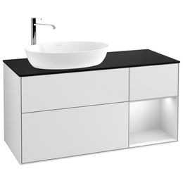 Villeroy & Boch Villeroy und Boch Finion Waschtischunterschrank F932MTMT 120cm, Abdeckplatte black matt, Regale White matt lacquer, White matt lacquer