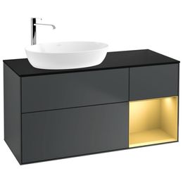 Villeroy & Boch Villeroy und Boch Finion Waschtischunterschrank F932HFHG 120cm, Abdeckplatte black matt, Regale Gold matt lacquer, Midnight Blue Matt Lacquer